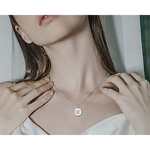 DYUNQ North Star Necklace Sterling Silver, Moissanite Lab Created Diamond Starburst Compass Disc Medallion Hypoallergenic Pendant for Women, 18 to 20 Inch, Graduation Jewelry Gifts