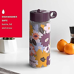 Pyrex 24-Oz Color Changing Water Bottle with Flip-Top Lid, Leakproof and Textured Glass Reusable, Eco-Friendly, BPA-Free Silicone Coating, Happy Floral