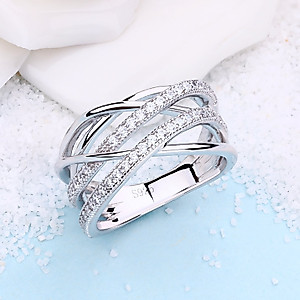 JO WISDOM 925 Sterling Silver Criss Cross Wide Band Engagement Rings for Women with AAA Cubic Zirconia ring size 10