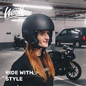 Westt Half Helmet Motorcycle - Scooter Helmet Open Face Motorcycle Helmet for Women & Men - 3/4 Helmet Motorcycle Moped Helmet with Sun Visor DOT Approved