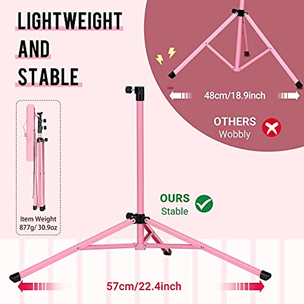 CAHAYA Sheet Music Stand Folding Music Stand Portable with Carrying Bag for Books Notes Pink CY0204-1