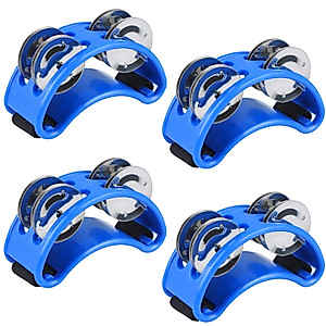 Xgood 4 Pieces Foot Tambourines Percussion Musical Instrument with Stainless Steel Jingles Percussion Musical Instrument Accessories (Blue)