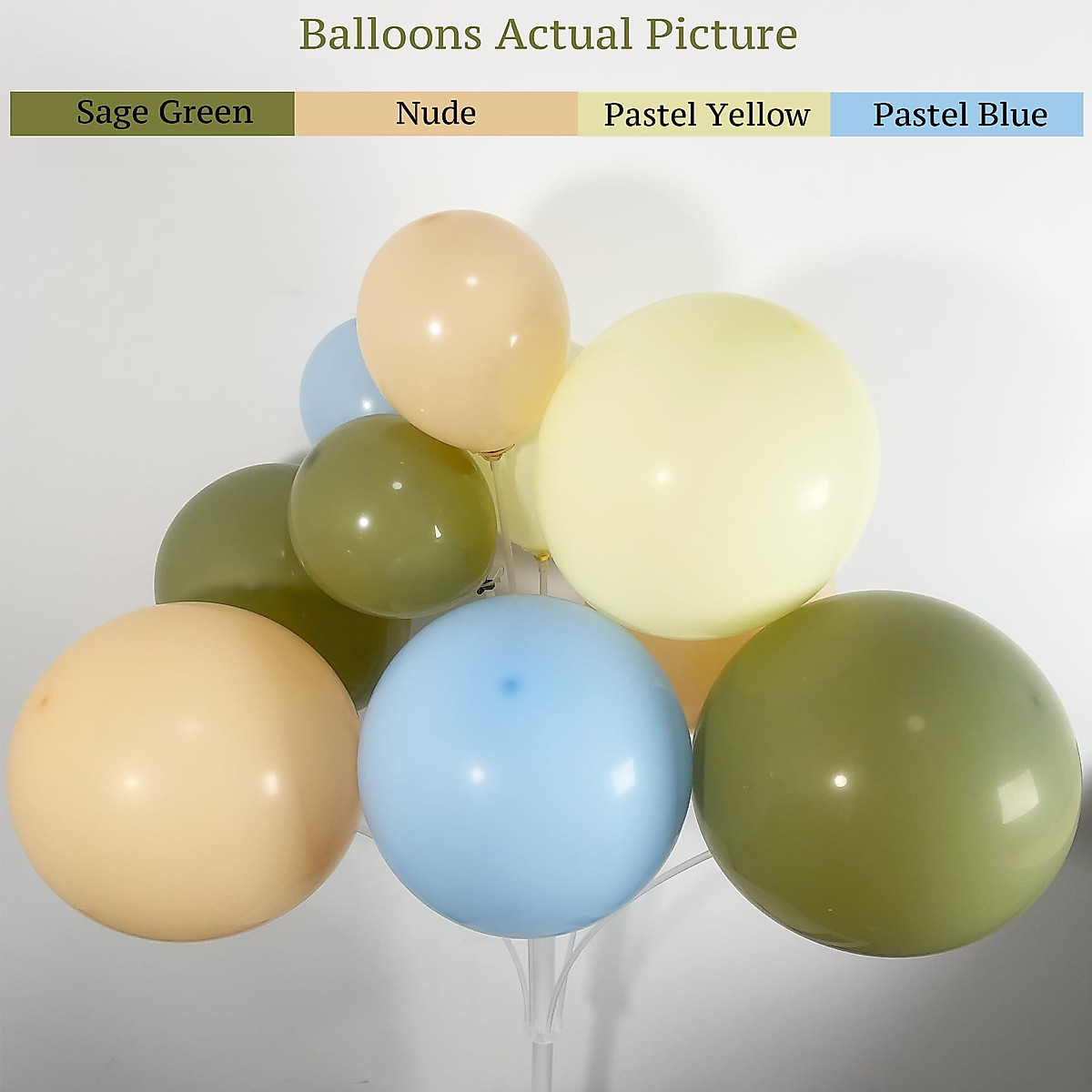 BlissBash 125PCS Classic Bear Baby Shower Balloon Arch Garland Kit - 18/12/10/5 Inch Pastel Blue, Sage Green, Pastel Yellow, Nude Balloons for Baby Shower, Birthday Party Decorations