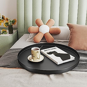 Fixwal End Table, Metal Side Table Black Round End Table Sofa Small Table with Removable Tray for Living Room Bedroom Balcony Patio and Office