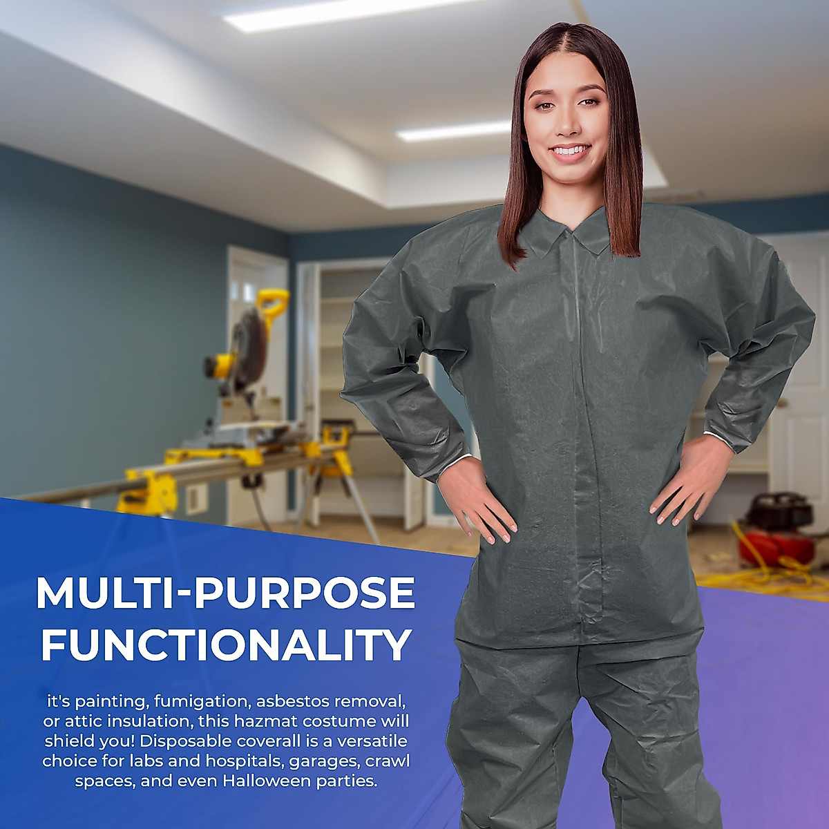AMZ Medical Supply Gray Disposable Coveralls, 2X-Large. Pack of 5 Lab Coveralls Disposable with Front Zipper and Elastic Wrists. 50 GSM Polypropylene Painters Suit Disposable. Hazmat Costume Adult