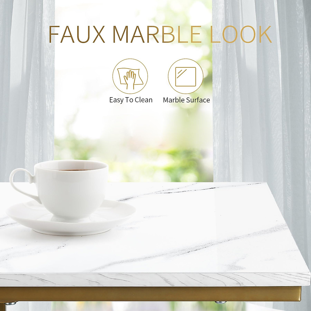 Possile C Shaped End Table Set of 2, Small Side Table for Sofa and Bed, Couch Tables That Slide Under, Snack Side Table for Living Room, Bedroom, White Faux Marble and Gold