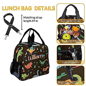 Custom Dinosaur Backpack with Lunch Box for Boys Girls, Personalized Set of 3 School Backpacks Matching Combo, Cute Colorful Bookbag and Pencil Case Bundle