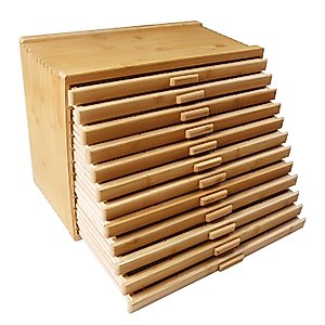 Vencer 12-Drawer Bamboo Artist Supply Storage Box - Effortlessly Organize and Store Pencils,Pens,Pastels,Markers,Brushes,and Tools with Adjustable Compartments and Generous Capacity,VAO-020