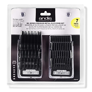 Andis 33640 BG-Series Premium Metal Clip Comb Set - Provides Sharp Cutting Blades with Long-Lasting Performance, Available in 7 Different Sizes – Black