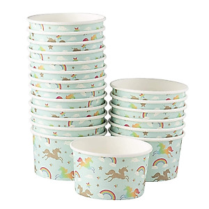 Juvale 100-Count Ice Cream Sundae Cups, Yogurt Dessert Bowls, Paper Rainbow Unicorn Party Supplies, 8-Ounces, Light Blue