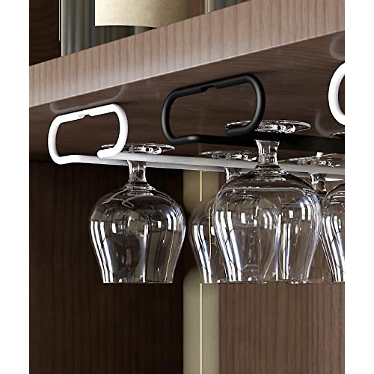 GeLive 10 Inch Under Cabinet Wine Glass Rack Stemware Holder Glass Storage Hanger Organizer for Kitchen and Bar Set of 2 (Black)
