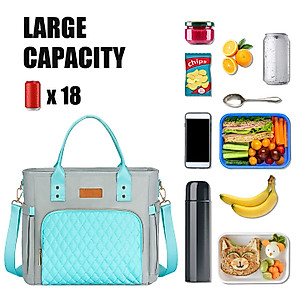 Yitote Cute Lunch Bag with Bottle Holder For Women Insulated with 4 Icepacks, ,Lunch Box with Adjustable Shoulder Strap For Work (Green Gray)