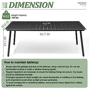VredHom Outdoor Dining Table, 82.7 inch Patio Dining Table with Wooden-Like Top and Aluminum Frame, Rectangular Table with Umbrella Hole Outdoor Furniture, Black