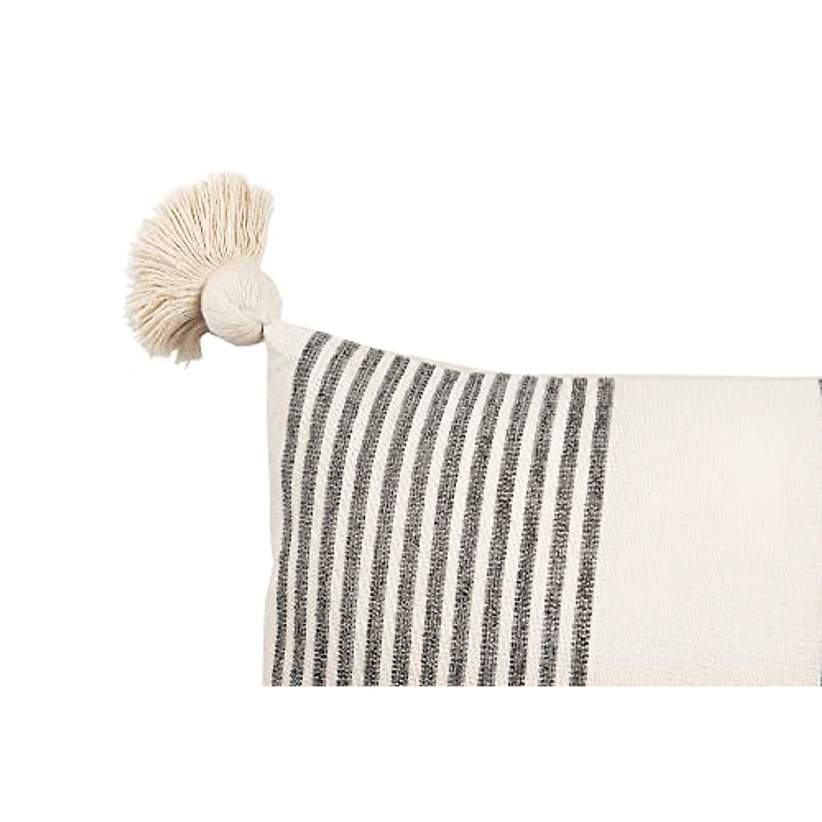 Creative Co-Op Cotton & Chenille Vertical Grey Stripes, Tassels & Solid Cream Back Pillows, 1 Count (Pack of 1)