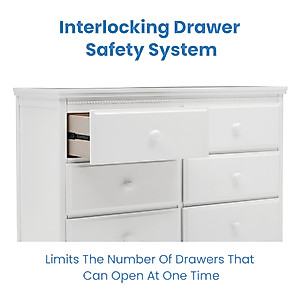 Delta Children Emerson 6 Drawer Dresser with Interlocking Drawers - Greenguard Gold Certified, Bianca White