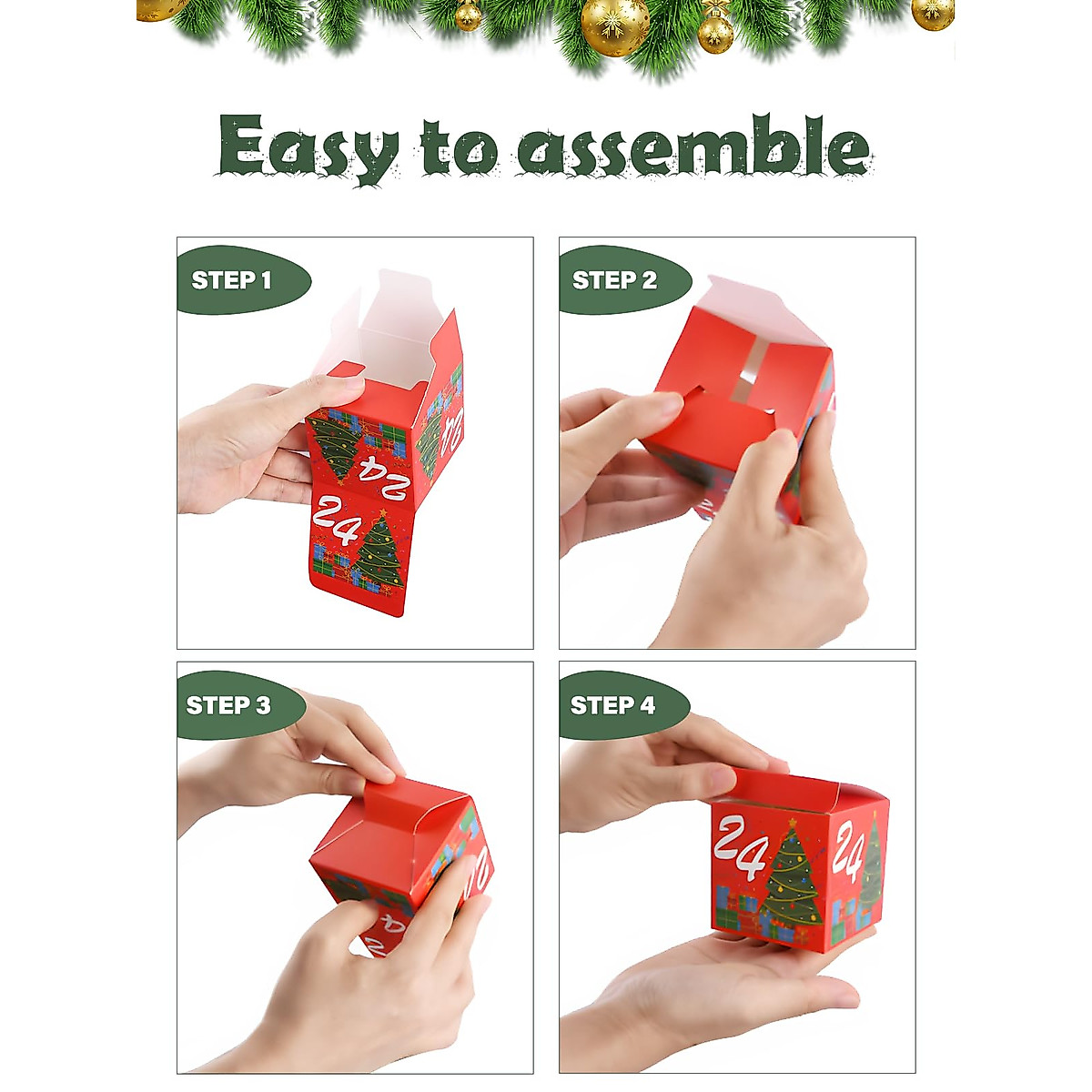 FUCNEN Christmas Advent Calendar Boxes Small 24 Days Christmas Countdown Calendar Cardboard Gift Boxes for Holiday Treats, Advent, Scavenger Hunt, DIY Candy Box for Boys, Girls, Kids and Family