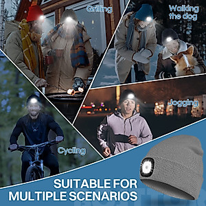 Bosttor LED Beanie Hat with Light, Rechargeable Headlamp Cap, Unisex Winter Warm Knitted Hats, Headlight Flashlight for Running Hiking Camping,Tech Gifts for Men Women Handyman Teens Black