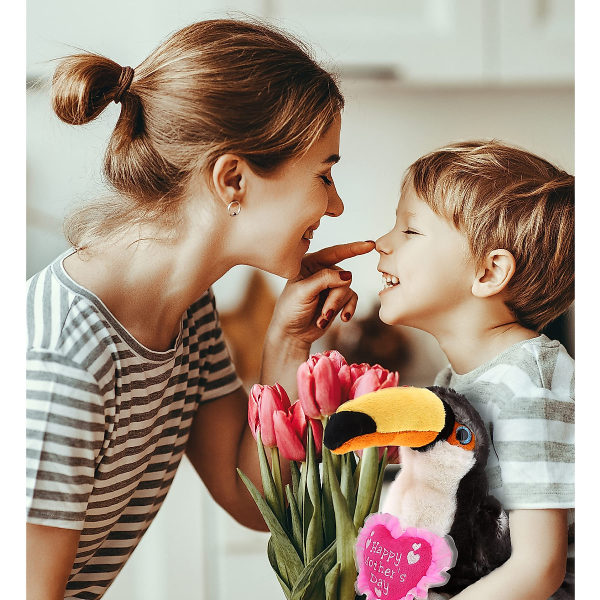 DolliBu Happy Mother's Day Super Soft Plush Toucan Doll Figure - Cute Stuffed Animal with Pink Heart Message for Best Mommy, Grandma, Wife, Daughter - 8" Inches