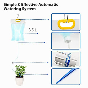 AHOUGER 4Pcs 3500ml Plant Life Drip Watering Bag with Adjustable Flow Automatic Plant Watering System Devices Waterer Spikes for Indoor Outdoor Potted Plant with 4Pcs Hooks