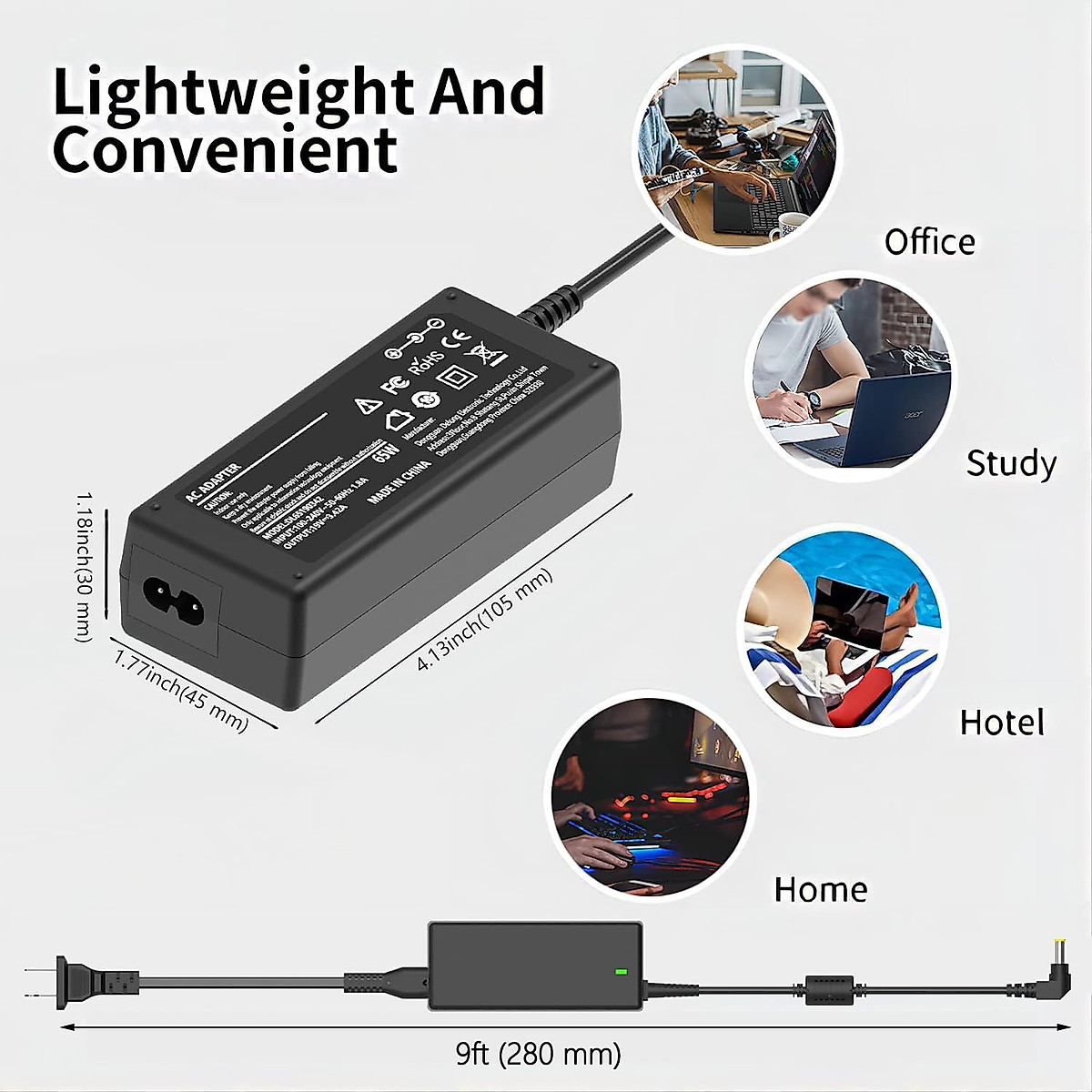 65W Laptop Charger for Toshiba Satellite C55 L510 C655 C850 L755 C855D NB15T P55 P55W CL15T S55;Toshiba Portege Z30 R835 Satellite Radius 11 14 15 Power Supply Cord 19V 3.42A