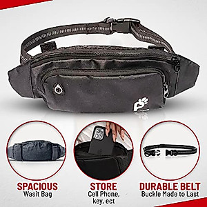 Hands Free Dog Leash for Medium and Large Dogs with Large Zipper Pouch - Adjustable Length 3mm Thick Double Bungee Leash, 2 Padded Handles Heavy Duty Leash (Red, 27-38 inches Waist)