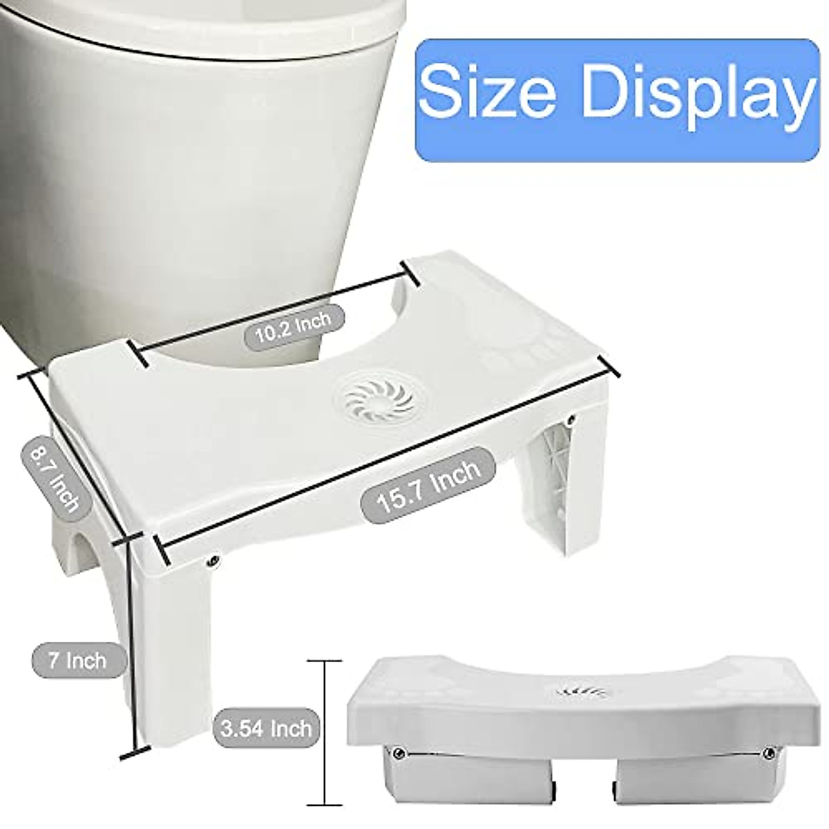Foldable Toilet Potty Stool for Adults, Toilet Stool Poop Stool, 7" Squatting Stool, Portable Bathroom Stool with Freshener Space, Non-Slip Toilet Step Stool, Healthy Gifts for Kids and Seniors
