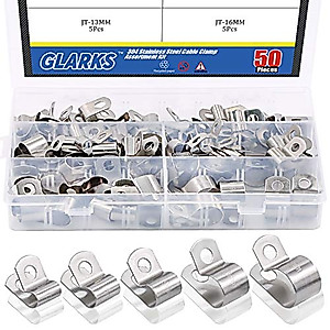 Cable Clamp Assortment Kit, Glarks 50Pcs 304 Stainless Steel 1/4'' 5/16'' 3/8'' 1/2'' 5/8'' Electrical Metal Clamp Set
