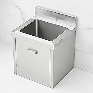 Commercial Floor Mop Sink with Deep Basin, 304 Stainless Steel Floorstanding Mop Service Basin Suitable for Home Outdoor Courtyards