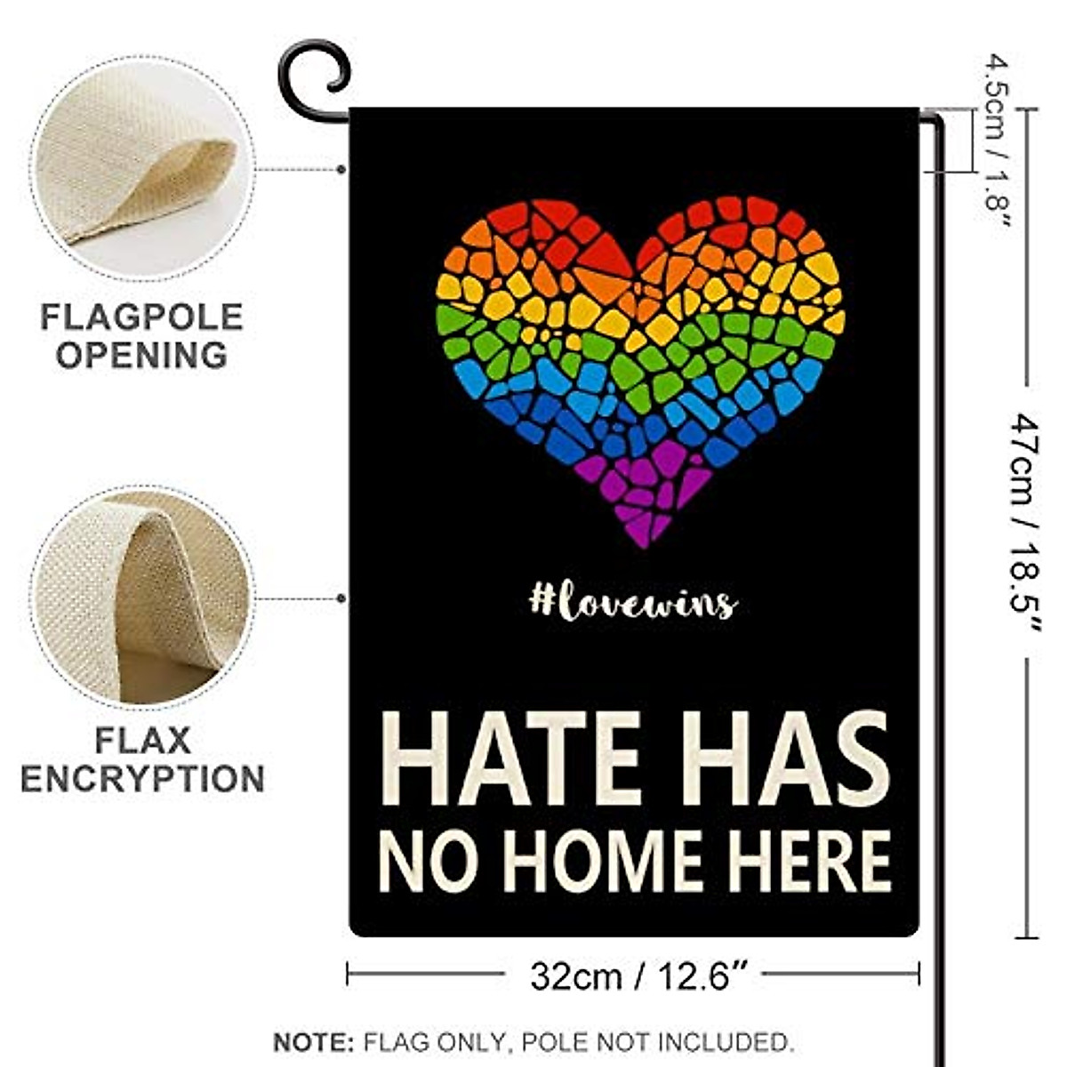 YongColer LGBT Pride Garden Flag, Hate Has No Home Here Yard Sign, Small Yard Flag 12.5x18.5 Inches