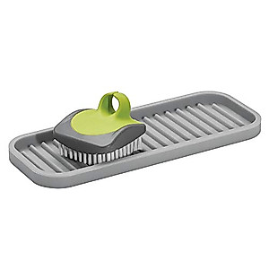 iDesign 63883 Lineo Silicone Kitchen Sink Tray for Sponges, Scrubbers, Soap, Stovetop Spoon Holder, 9" x 3.5" x 0.5", Gray