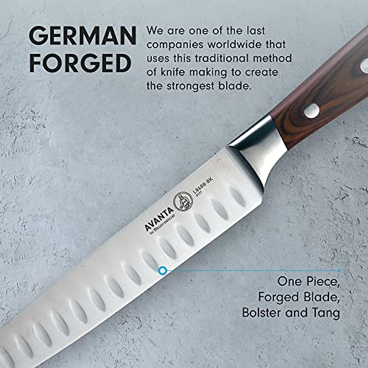 Messermeister Avanta Pakkawood Kullenschliff Carving Knife and Fork Set, 2 Piece