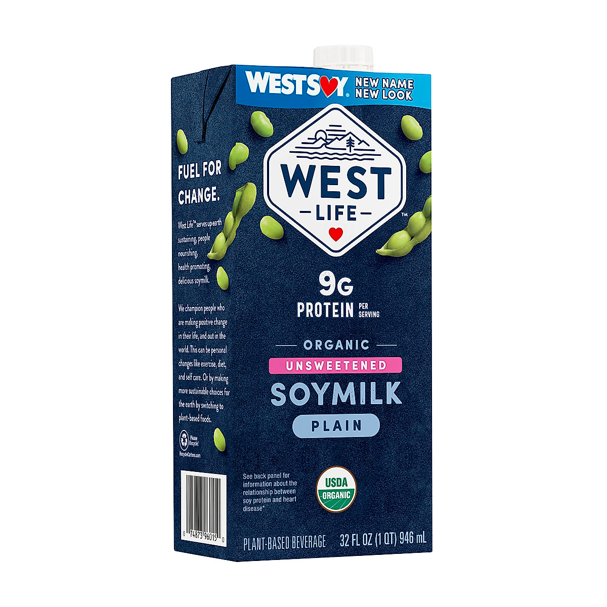 West Life Organic Soy Milk, Unsweetened Plain, Low Sugar, 9g of Protein, Vegan Dairy Alternative, Lactose-Free, Shelf Stable, 32oz (Pack of 6)