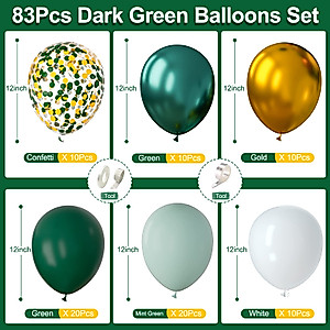 BBeipulas 83Pack Dark Green Gold Balloons 12 Inch Dark Green Metallic Gold and Confetti Balloon for Jungle Safari Birthday Party Decorations