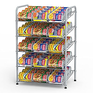 HEOMU 5 Tier Can Rack Organizer, Can Storage Dispenser Holder, Canned Food Storage Organizer for Kitchen Pantry Cabinets Organization and Storage, Silver