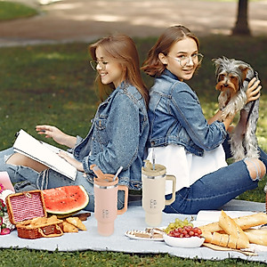 BOGI 40 oz Tumbler with Handle and Straw, 2 in 1 Lid Stainless Steel Tumbler with Lid and Straw Leak Proof Insulated Tumblers Reusable Travel Coffee Mug Cupholder-Friendly Travel Mug | Blue Dark Blue