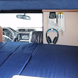 OKOMATCH Bedside Shelf Caddy Drink Beer Holder Can Wall Mounted | Adhesive Stick On | 3 Hooks Drain Hole Design Cellphone Organizer | Gaming RV Boat Bedroom Office