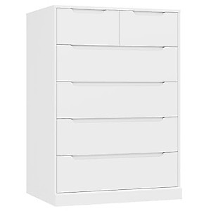 HOSTACK Modern 6 Drawer Dresser for Bedroom, Tall Chest of Drawers with Storage, Large Wood Storage Chest Organizer with Cut-Out Handle, Accent Storage Cabinet for Living Room, Entryway, Classic White