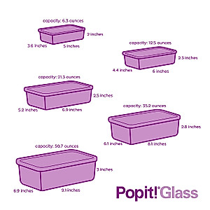5 Pack Rectangular Heat Resistant Borosilicate Glass Airtight Containers with Lock Down Lids By Popit