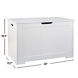 JungleA 30 Inch Toy Chest Wooden Storage Bench 150L Toy Box Blanket Chests Trunks Foot Rest Seat for Bedroom Living Room Entry White
