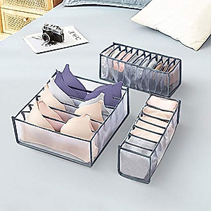 YMLHOME 3Pcs/Set Underwear Drawer Organizer Sock / Bra Organizer Divider Foldable Drawer Storage Box Closet Organizer for Underwear, Bras, Socks, Stockings, Scarves, Ties, Handkerchiefs (Grey)