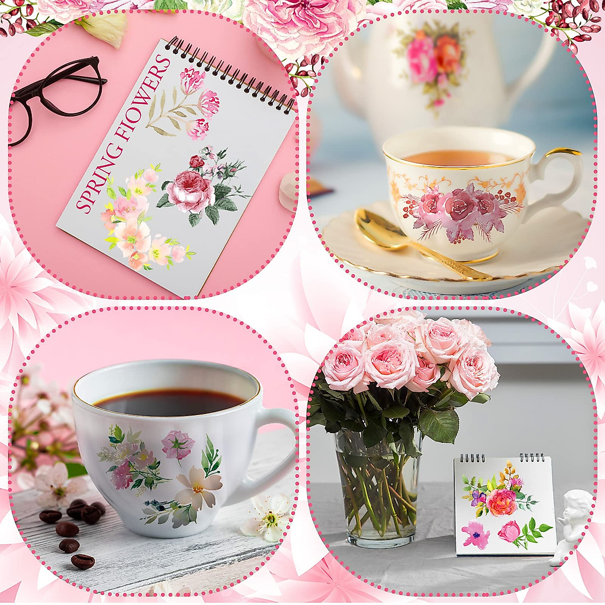 24 Sheets Rub on Transfers Flower Decor Stickers PET Iron on Transfers Plant Stickers Waterproof Vinyl Decals for Furniture Scrapbooking Diary Journals DIY Arts and Crafts Spring Decor (Floral)