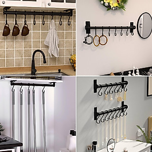 Dseap Pot Rack - Pots and Pans Hanging Rack Rail with 8 Hooks, Pot Hangers for Kitchen, Wall Mounted, Black