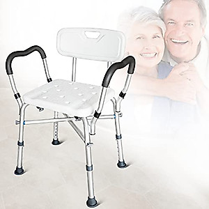 Bath Chair with Arms, Medical Shower Seat, Bariatric Bath Stool Safety Shower Bench with Reinforced Crossing bar for Elderly, Adults, Disabled
