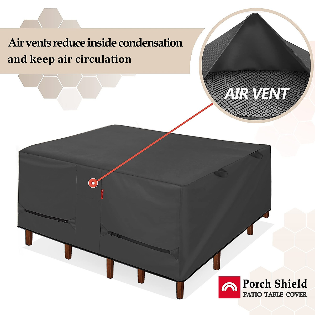 Porch Shield Patio Table Cover - Waterproof Outdoor Dining Table and Chairs Furniture Set Cover Square - 84 x 84 inch, Black