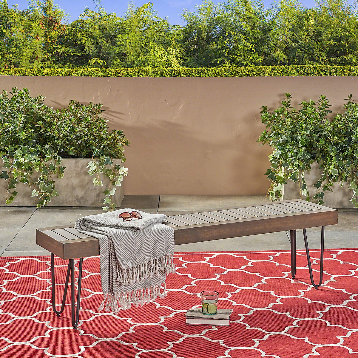 Christopher Knight Home Abbet Outdoor Industrial Wood Bench, Grey/Black Metal