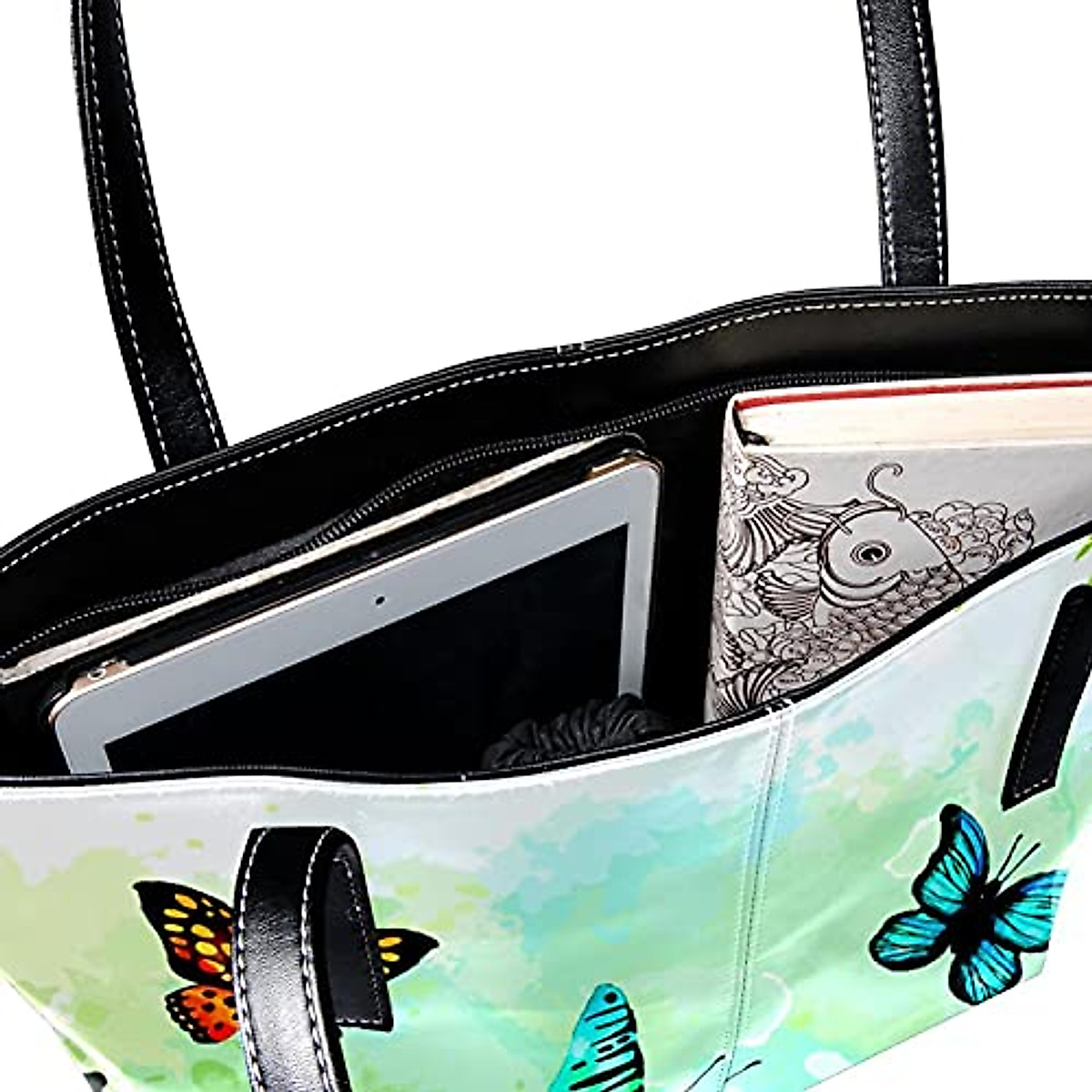 DEYYA Women's Leather Purse and Handbag, Large Capacity Top Handle Satchel Purses Shoulder Bag Butterflies Green