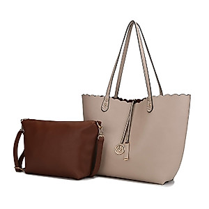 MKF Collection Tote & Pouch Bag for Women-Vegan Leather Designer Handbag -Shoulder Strap Messenger Purse 2Pcs set White Yellow