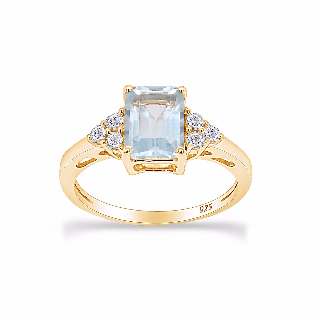 Jewel Zone US Simulated Blue Aquamarine & White Topaz CZ Fashion Ring in 14k Gold Over Sterling Silver (1.67 Cttw)