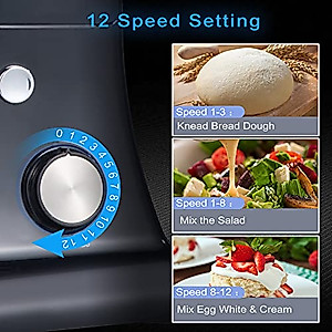 P'RICH Kitchen Stand Mixer, Household Countertop Electric Standing Tilt Head Food Mixers With Bowl Bread Hook Attachments For Cake, Dough, Flour, Baking (12 Speed, 5.3 QT, Black)