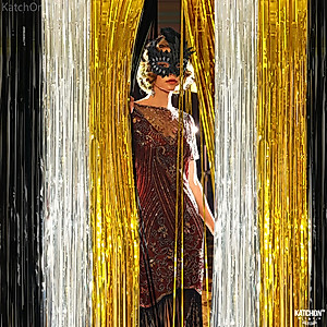 KatchOn, XtraLarge Silver Black and Gold Backdrop - 8x3.2 Feet, Pack of 2 | Black Gold and Silver Party Decorations |Graduation Decorations, The Notorious One Birthday Decorations for Boys